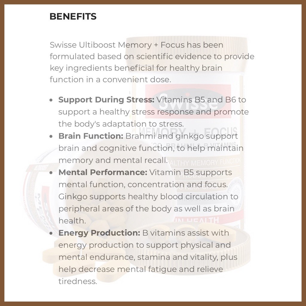 Swisse Ultiboost Memory + Focus 50 Tablets / Men's High Potency ...