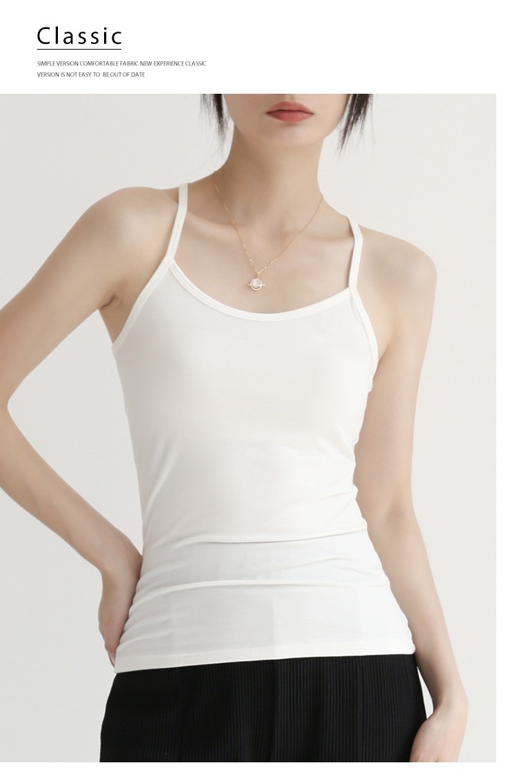 【WJZ】Women's Korean Fashion Versatile Solid Color Y-Shaped Tank top ...
