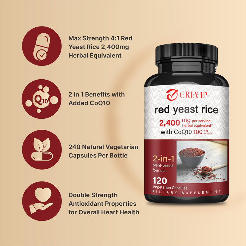 GREVIP Red Yeast Rice 2,400 mg with CoQ10 100 mg – Maximum Strength ...