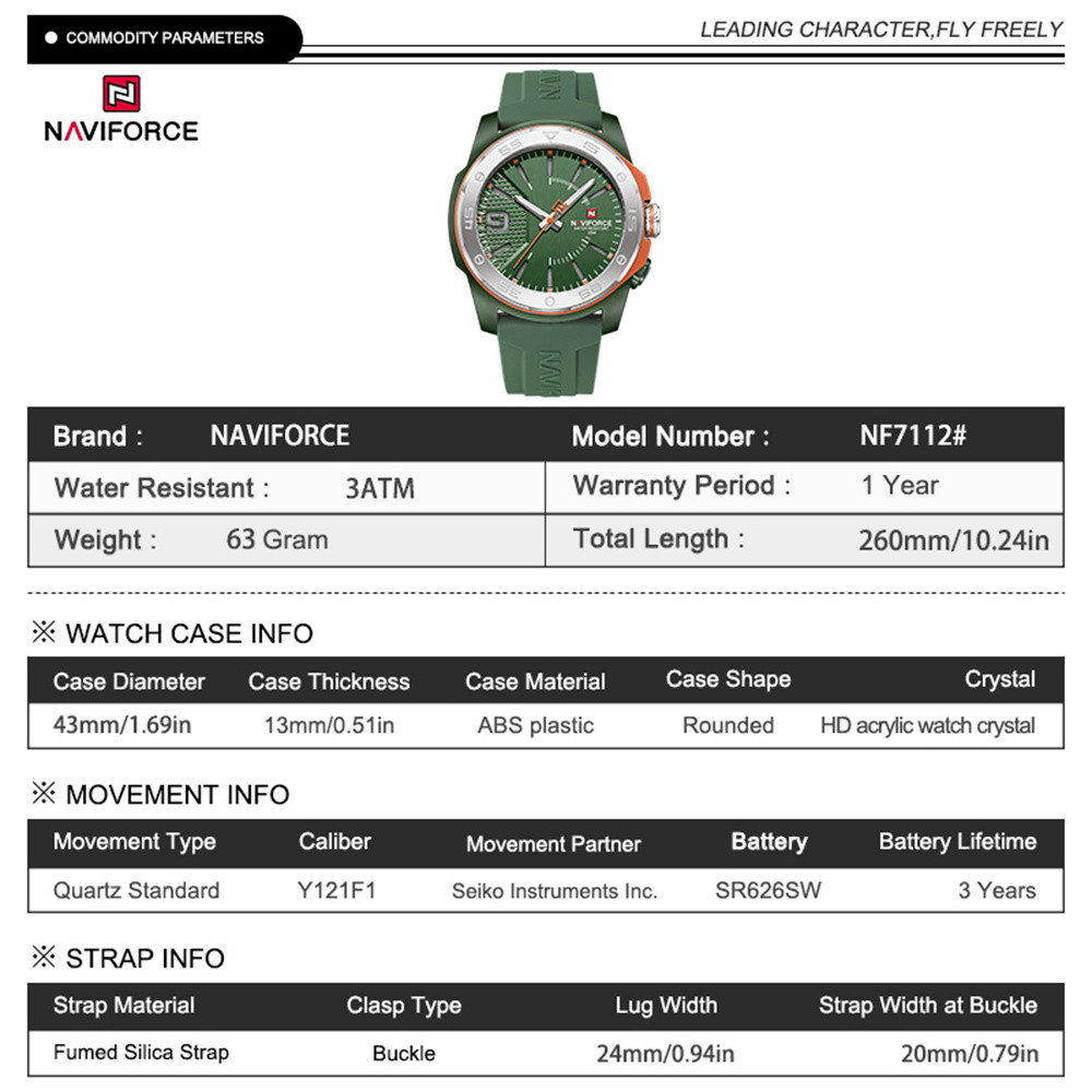 NAVIFORCE NF 7112 Men Wristwatch Top Brand Luxury Waterproof Original Watch Silicone Sport ...