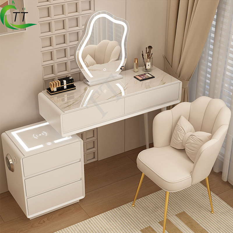 TT Dressing Table Cream Dressing Table Solid Wood Rock Board Smart ...