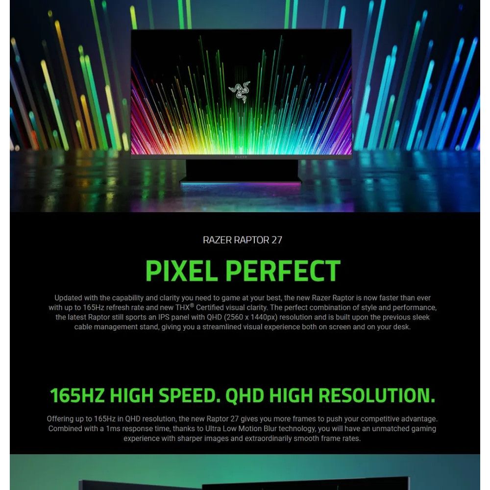 Razer Raptor 27 - 1440P, 27" QHD (2560 x 1440px), 165 Hz Gaming Monitor ...