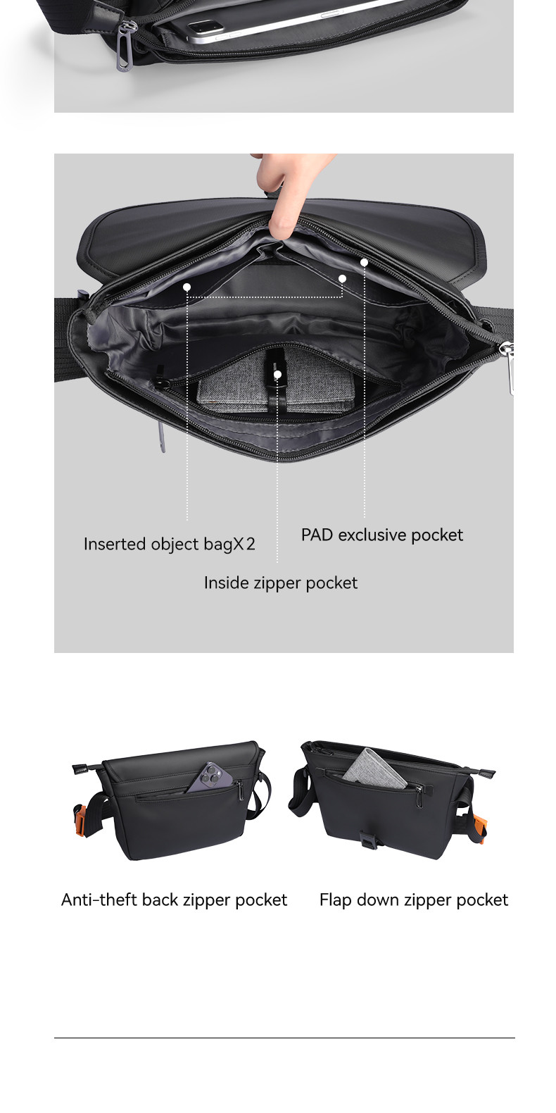 Mark Ryden Men's Messenger Bag splash proof Messenger Bag Black Sling ...