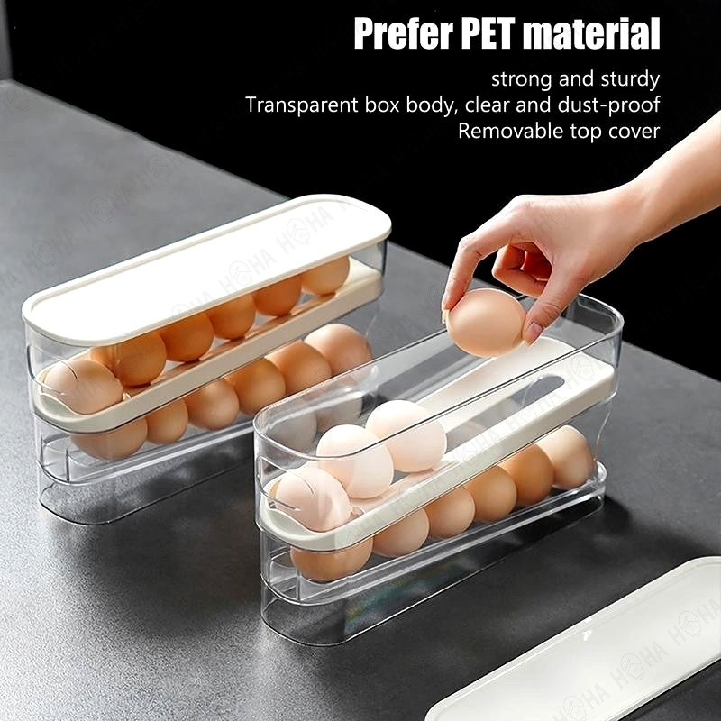 【Full Transparent】2 Layer Roll Egg Storage 2 Tier Egg Rack Tray ...