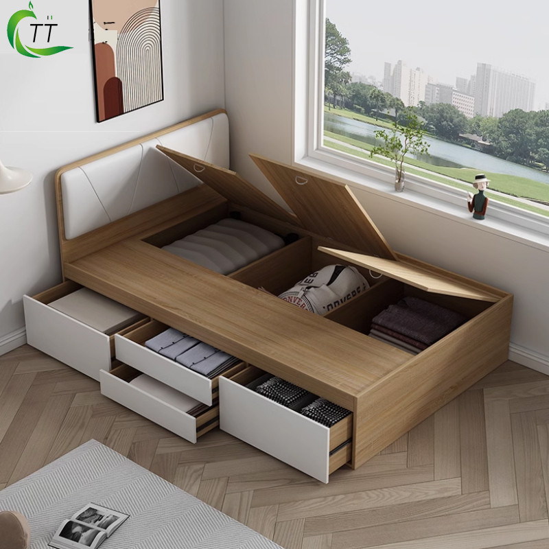 TTCC Bed Frame Modern Simple Tatami Bed Small Room Space Saving Storage ...