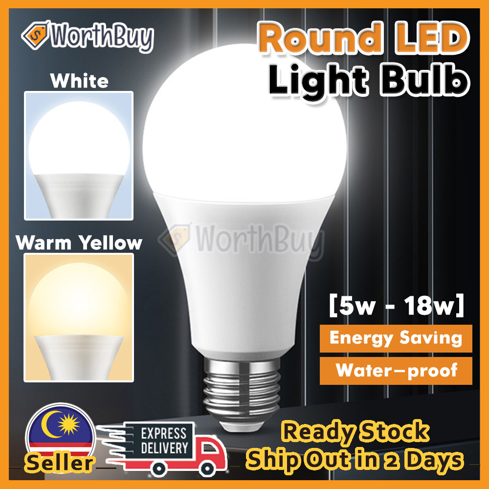 [5W-18W] Worthbuy E27 Round Light Bulb Energy Saving LED Light Mentol ...