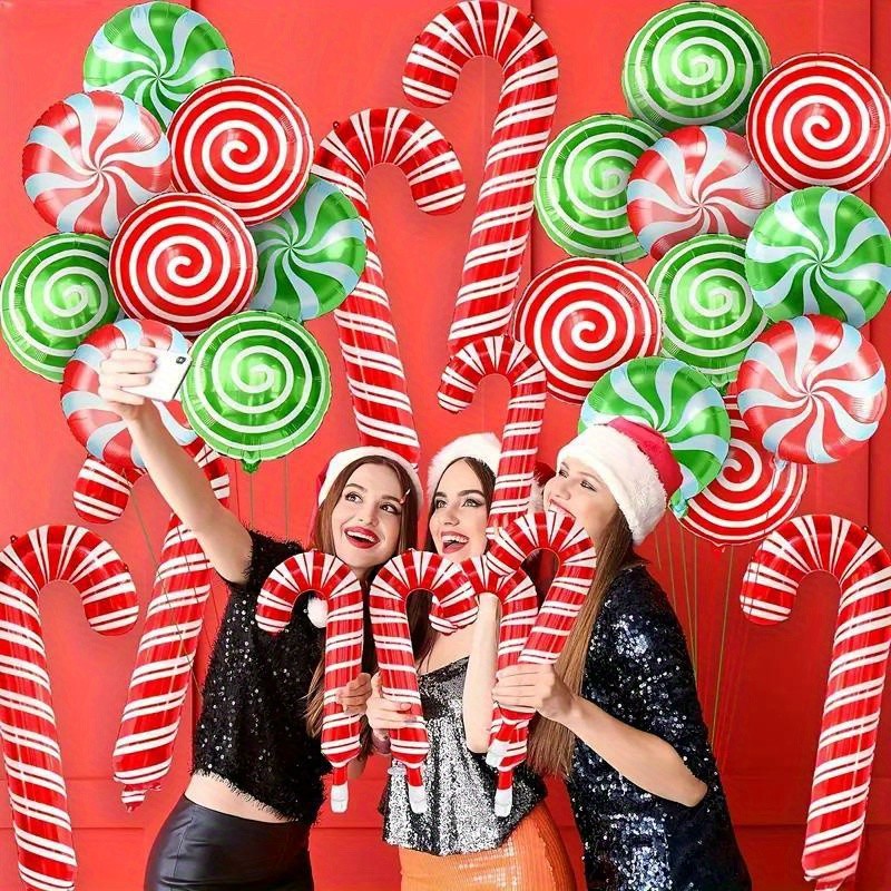 18 Pcs/set Christmas Candy Balloon Set Large Cane Swirl Candy Foil ...