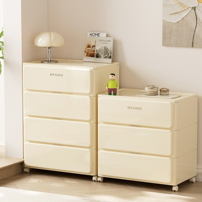Multi Layer Drawer Style Storage Cabinet Movable Cream Color Cabinet ...
