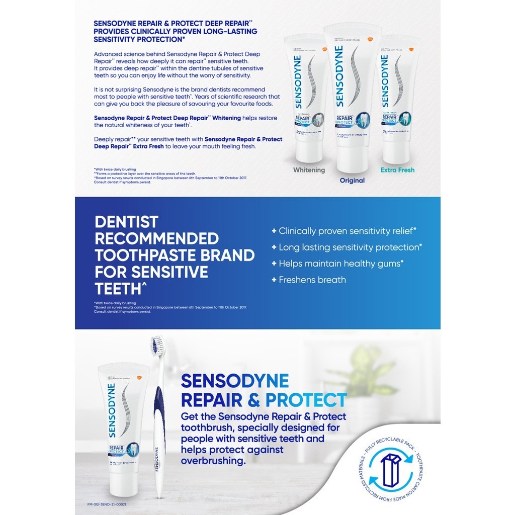[6 Pack] SENSODYNE Toothpaste, Repair and Protect, Deep Repair, Lasting ...