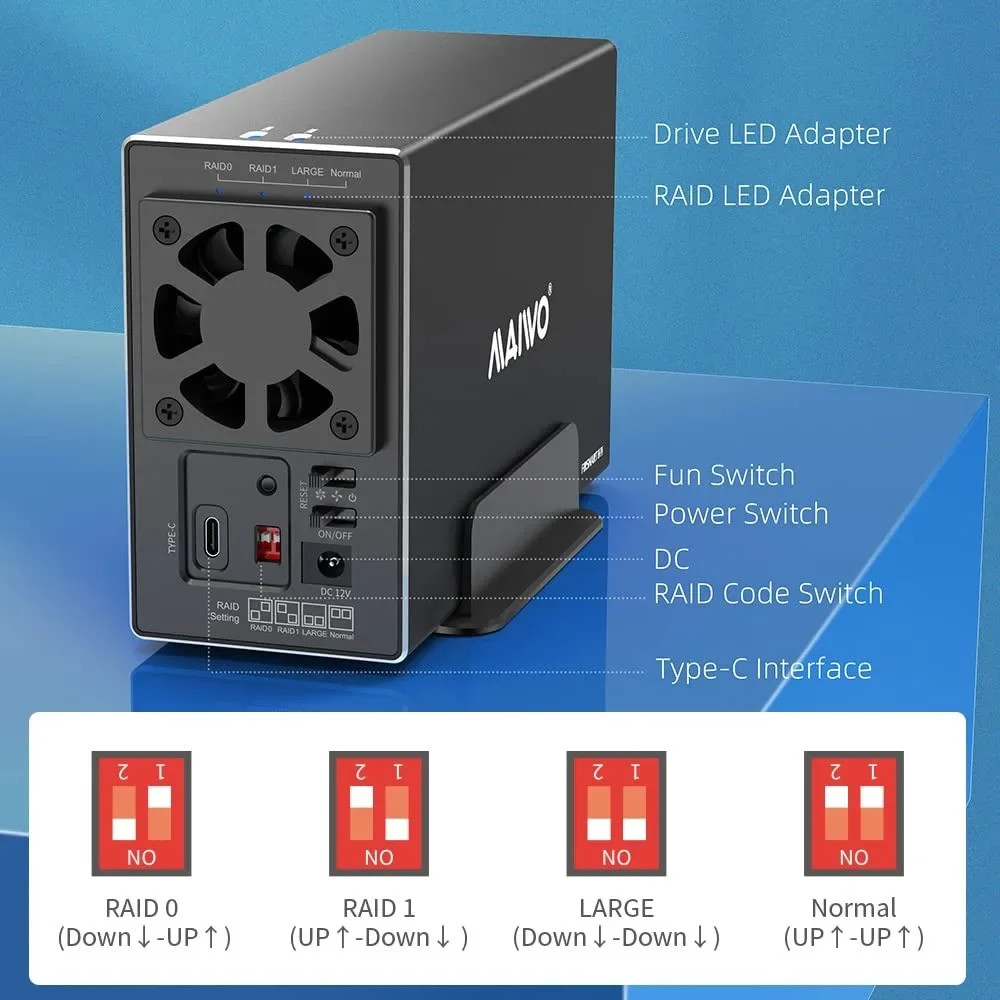 MAIWO 2 Bay Array Case 3.5-inch Desktop Serial Hard Drive Box RAID ...