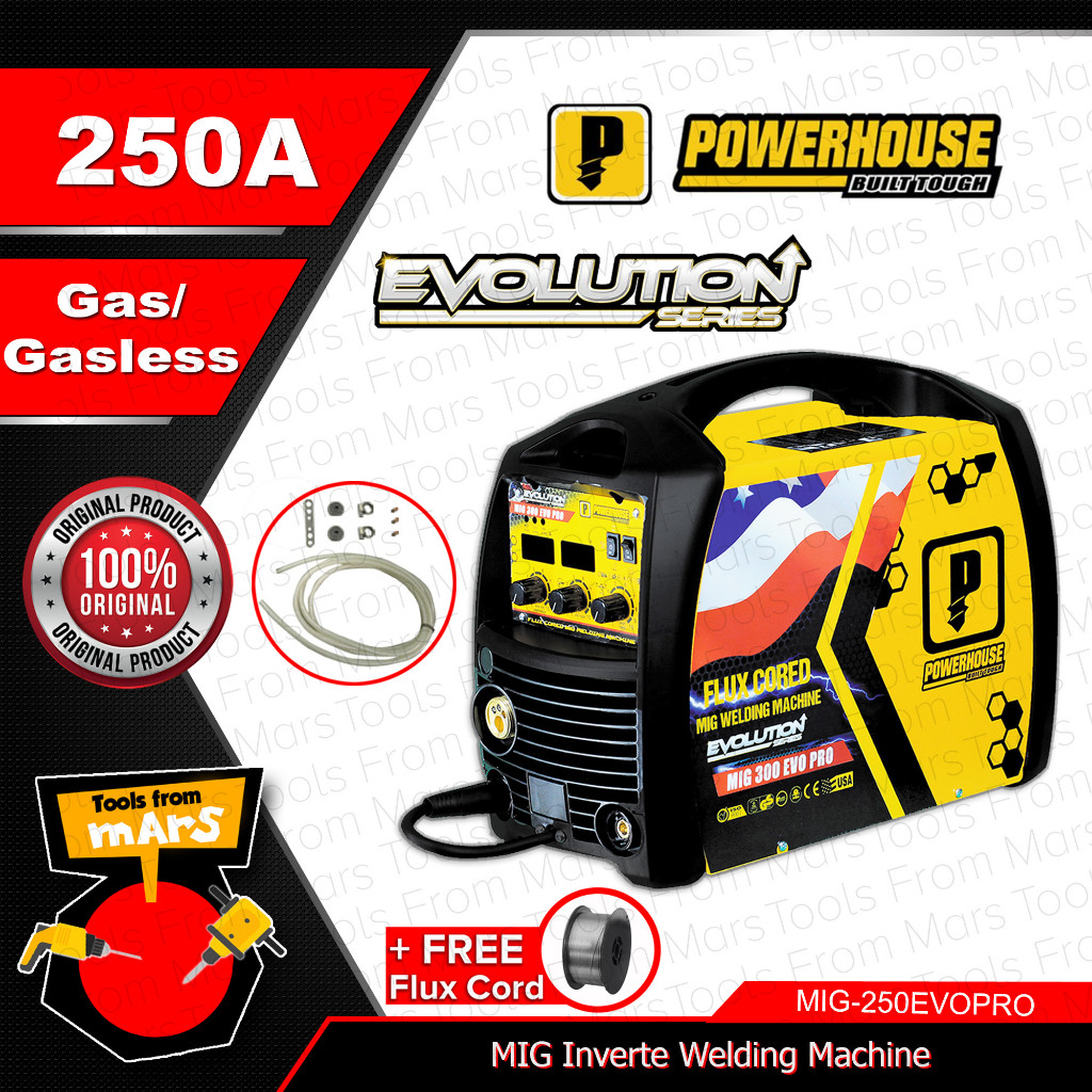 in stock POWERHOUSE 250A MIG EVO PRO Gas / Gasless MIGWELD Flux Cord ...