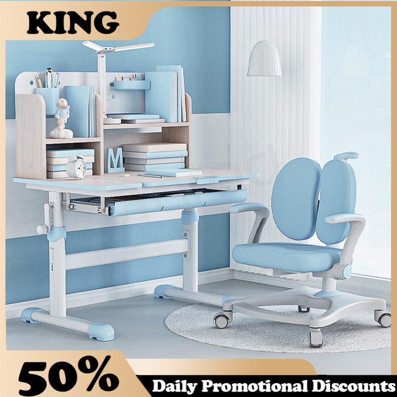KING Height Adjustable Student Table With Kids Study / Desk Chair ...