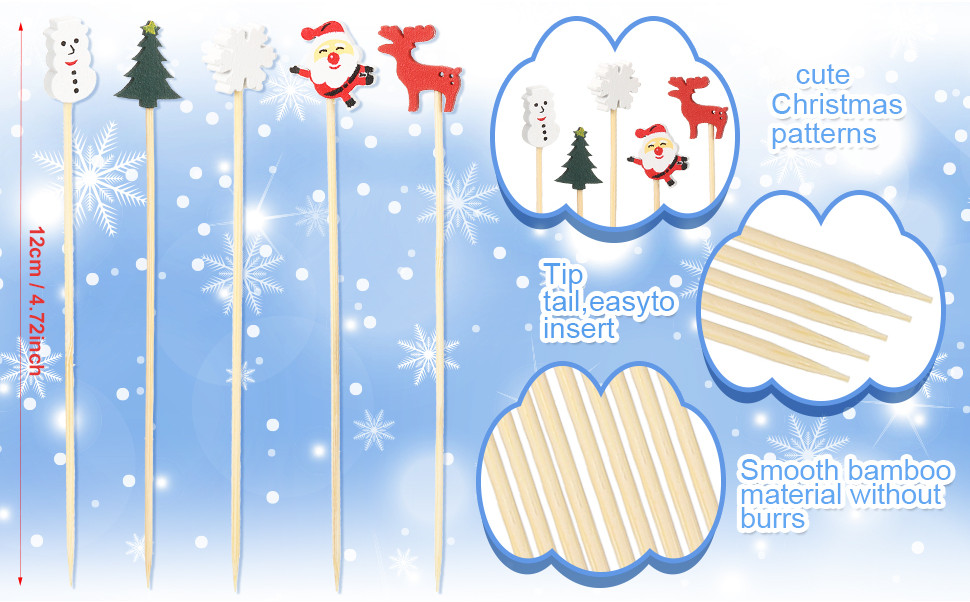 100PCS Christmas Cocktail Picks Cocktail Picks,Christmas Toothpicks for ...