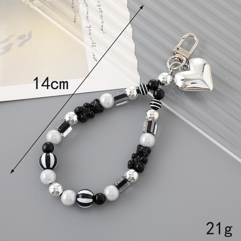 Black and white beaded bear short mobile phone chain,handphone charm ...