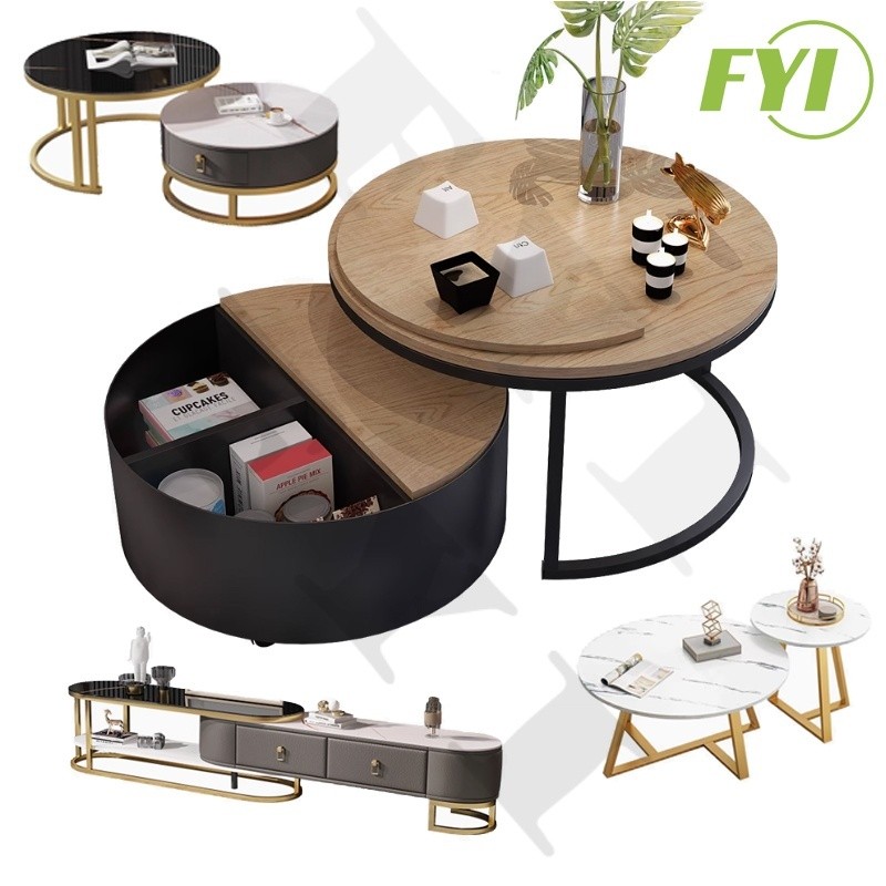 FYI Coffee Table Small Nordic Side Round Coffee Table With Roller ...