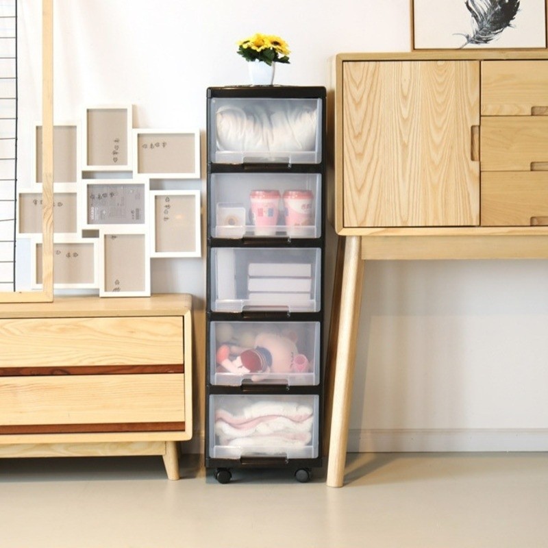 Simplicity Free Assembly Storage Cabinet Movable Transparent Plastic ...