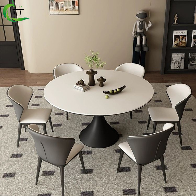TT Dining Table French Vintage Round Rock Slab Dining Table And Chairs ...