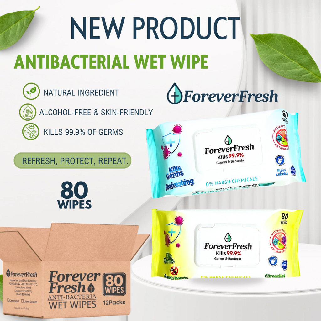 (ForeverFresh) 80pcs Antibacterial Wet Wipe Wet Tissue Alcohol Free ...