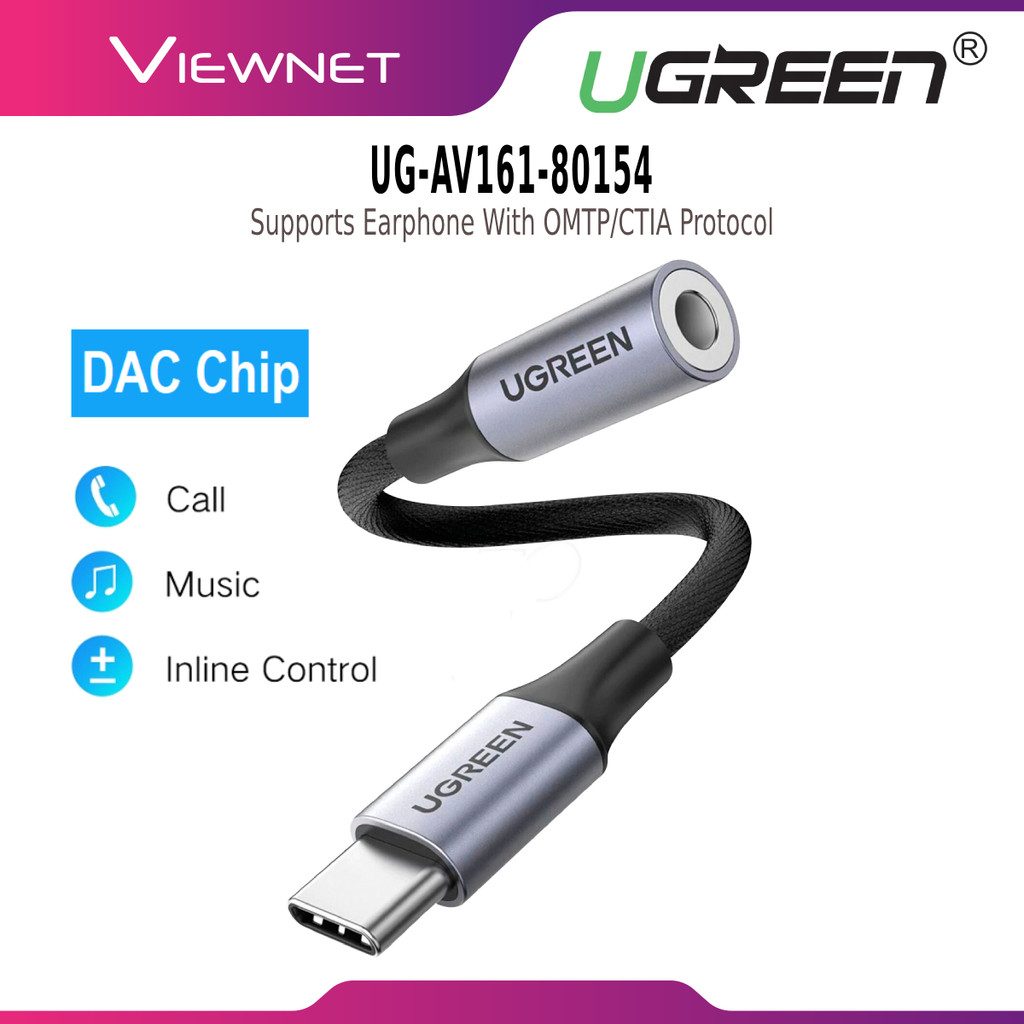 UGREEN AV142 / AV161 (WITH DCP) USB-C MALE TO 3.5MM FEMALE AUDIO JACK ...