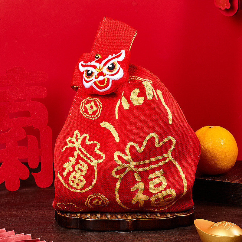 Cny Bag Orange Bag New Year Style Red Knitted Bag Company Annual ...