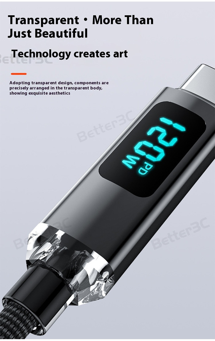 Dual Type C 120W super fast charging Cable With LED digital display ...