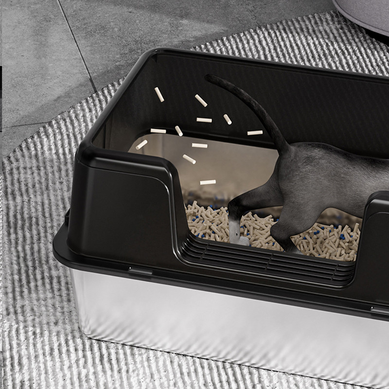 Stainless Steel Cat Litter Box Extra Large Cat toilet High Fence Splash ...