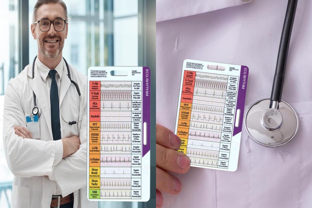Electrocardiogram Rhythm Badge Card Double-sided Ekg Rhythm Guide ...