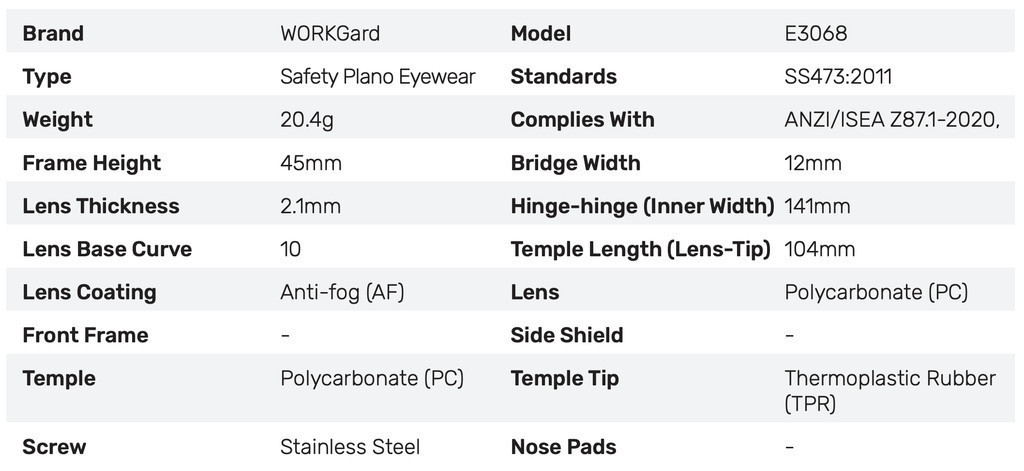 WORKGard E3068 Lightweight Safety Glasses with Anti-Fog Lens and ...