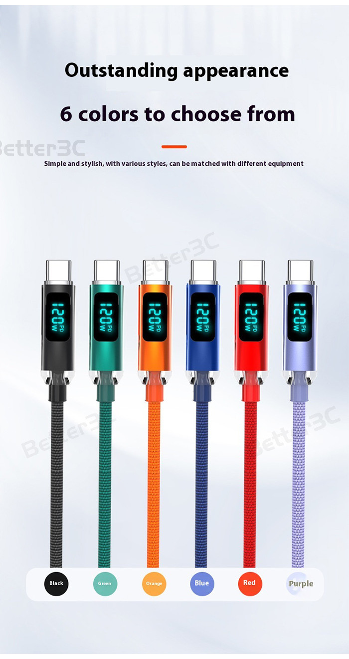 120W Digital display usb/type c to type c cable 6A super fast charging ...