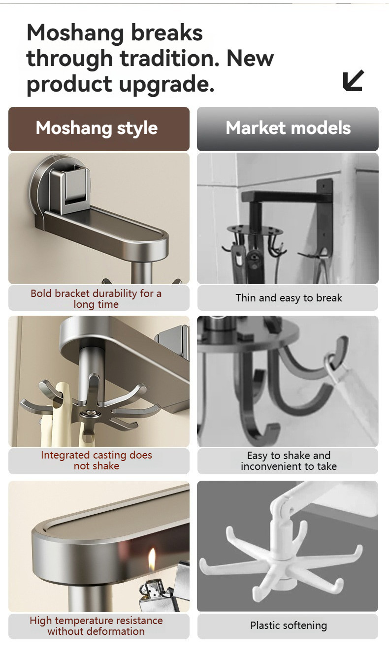 Kitchen rotating suction hook no drilling cookware storage rack shovel ...