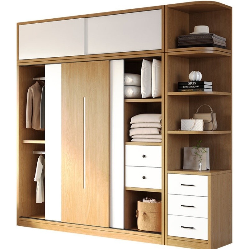 Wardrobe Simple Modern Wardrobe Sliding Door Bedroom Solid Wood ...