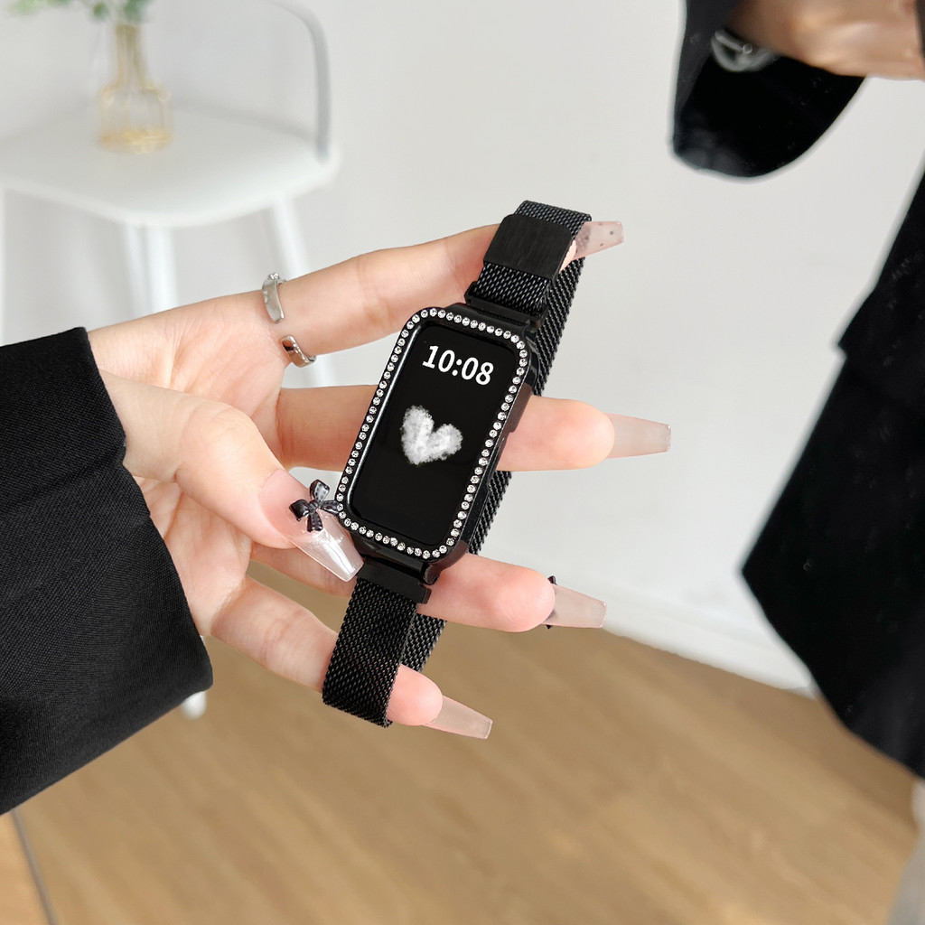 Milanese Magnetic Loop Strap with Diamond setting PC Hollow cover for Huawei band 10 9 8 NFC ...