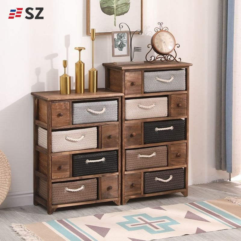 Storage Cabinet Solid Wood Rattan Drawer Chest Of Drawers Lockers ...