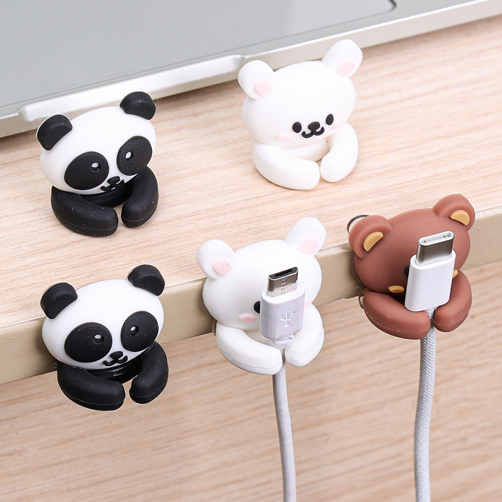 Cartoon Bear Cable Holder - Desktop Self-adhesive Cable Fixer Clip ...