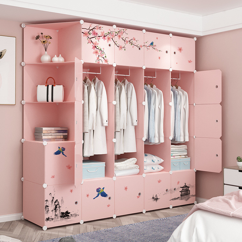 Folding storage cabinet removable simple wardrobe plastic assembly ...