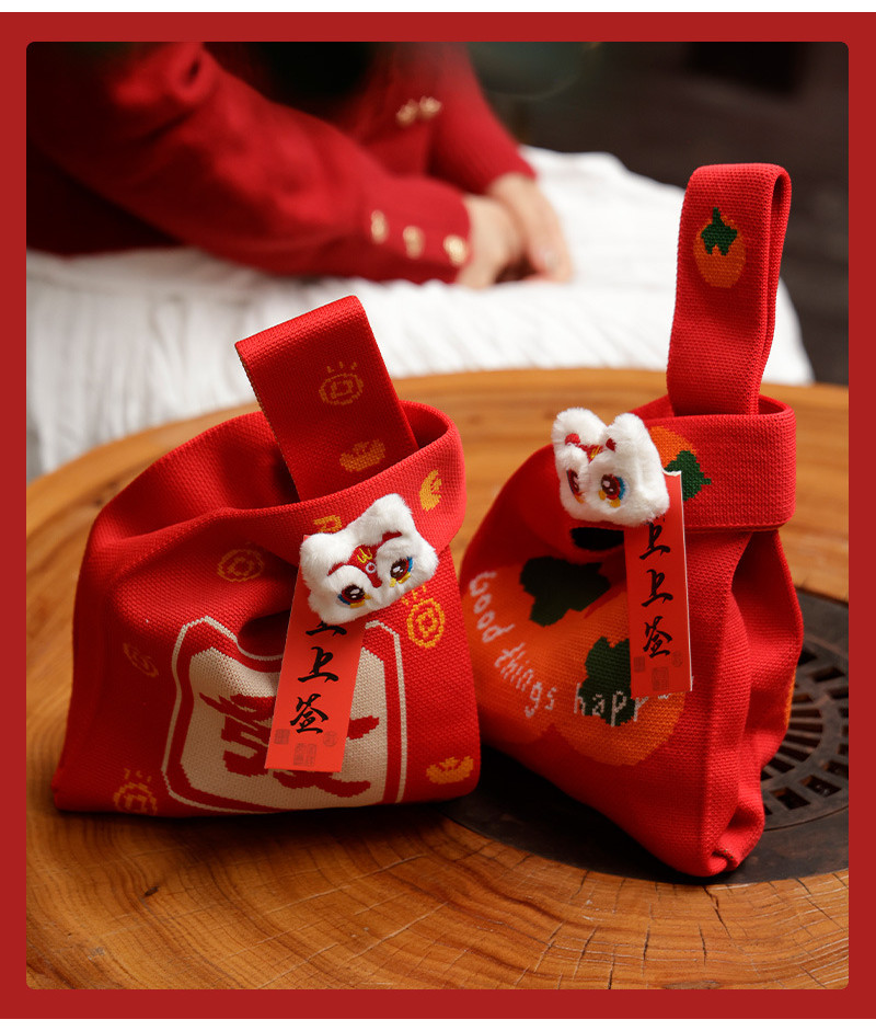 Cny Bag Orange Bag 2025 New Year Red Knitted Bag Company Annual Meeting ...
