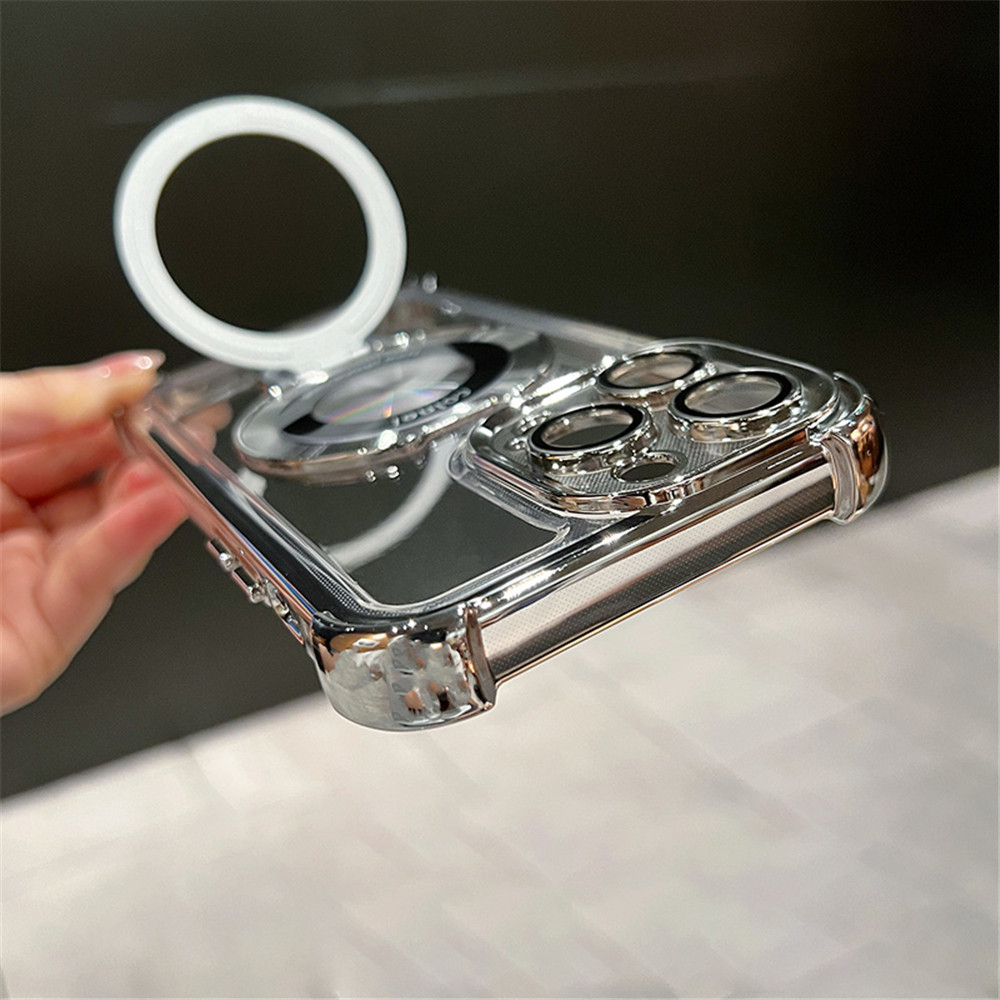 Luxury Plating Shockproof Magnetic Bracket Clear Case For iPhone 15 16 ...
