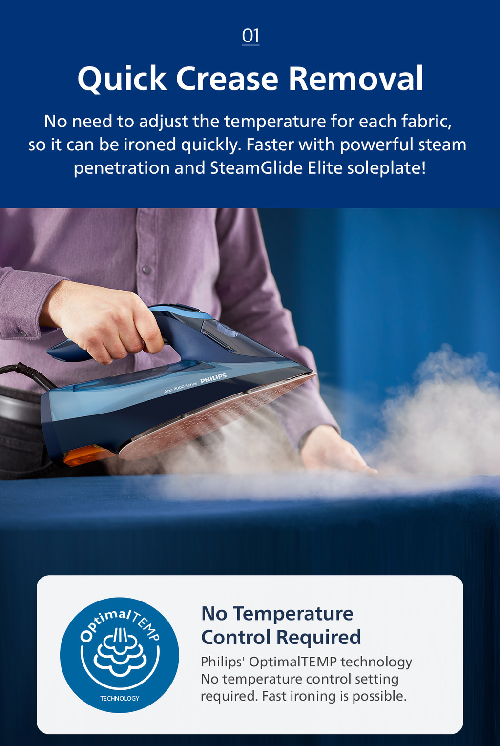 PHILIPS Azur Steam Iron 8000 series DST8020 with OptimalTEMP technology ...