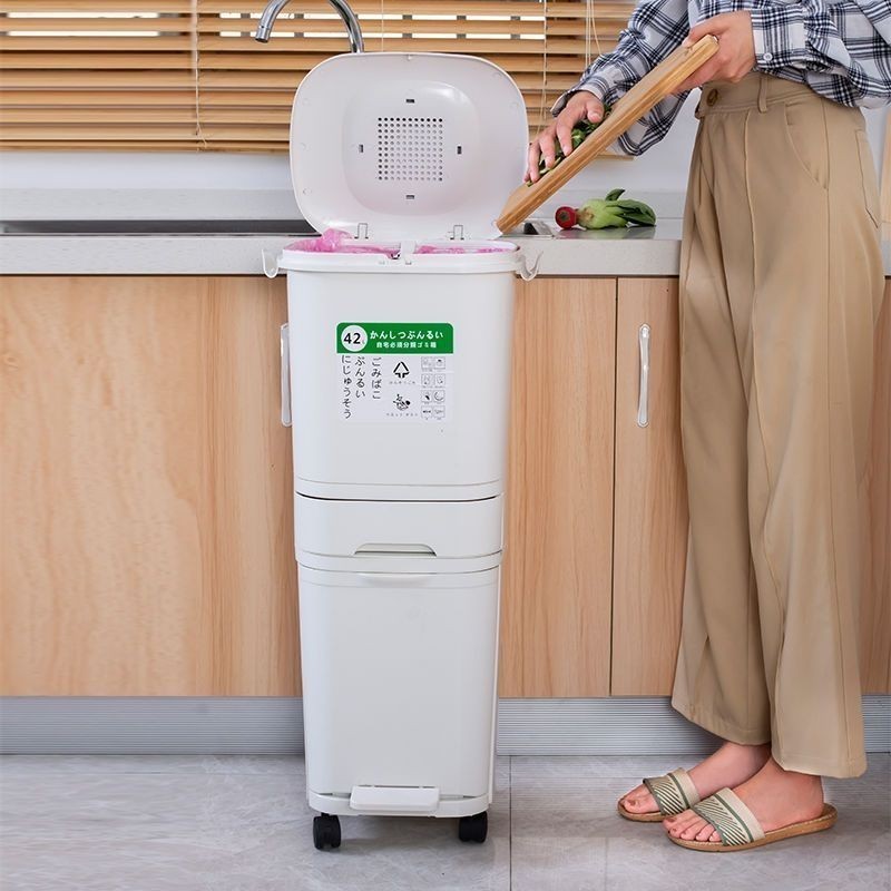 Japanese Style Trash Can Household Double-Layer Garbage Classification ...