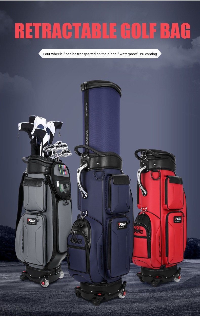 PGM 4 wheel waterproof telescopic golf travel bag with brake system and ...