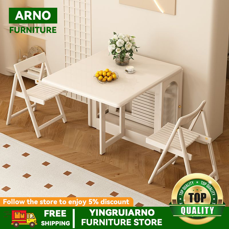 Cream-style Solid Wood Folding Dining Table White Small Apartment ...