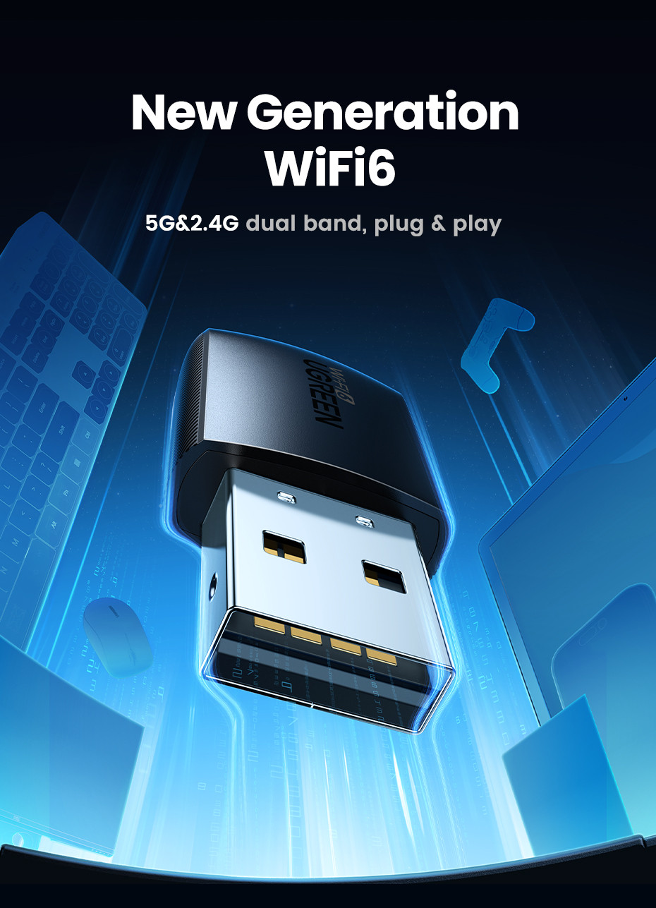 UGREEN 2.4G & 5G Wifi6 Wireless Adapter 1300Mbps 650Mbps USB WiFi ...