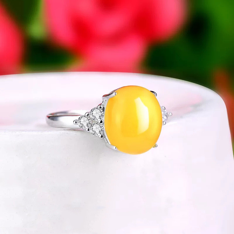 Ring Frame | Colored Gem Beeswax Crystal Agate with S925 Silver Egg ...