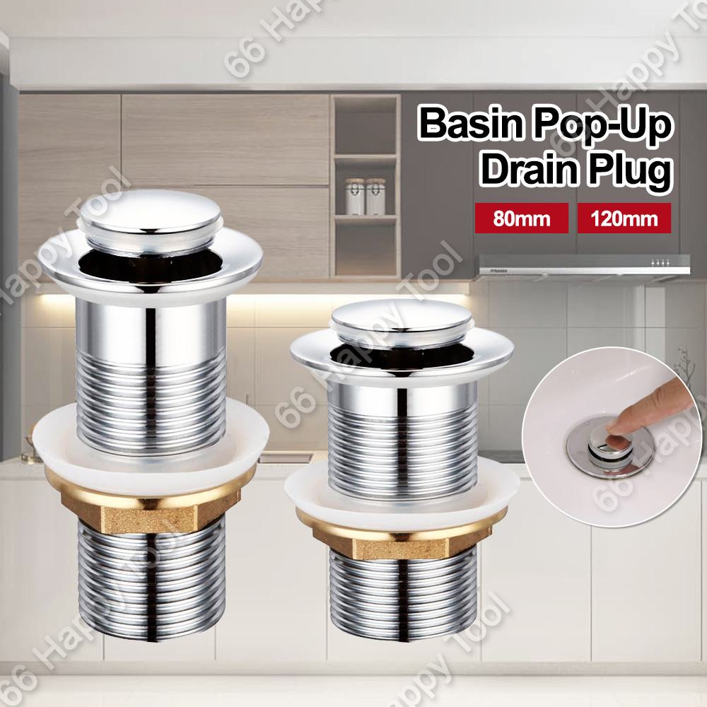Basin Pop-up Drain Plug 80mm/120mm Brass Push Up Button Pop Up Waste ...