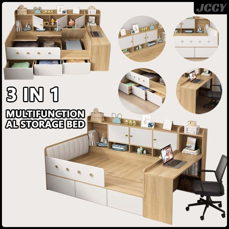Small Apartment Tatami Bed Solid Wood Single Bed Desk Integrated ...