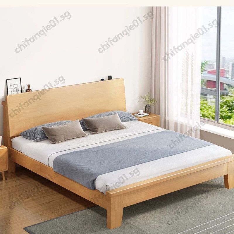 Bed Solid Wood Bed Modern Minimalist Bed Frame Master Bedroom Rubber ...