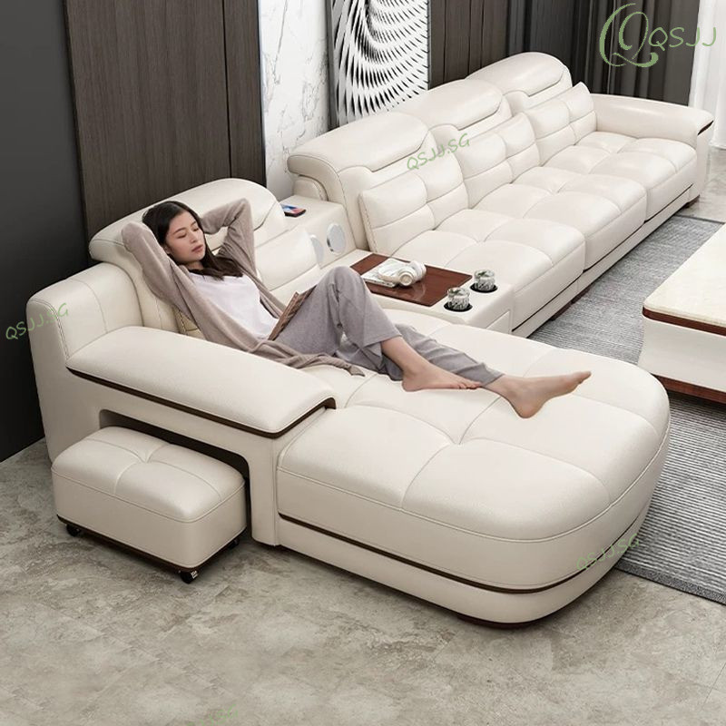 QSJJ Sofa Light Luxury Italian Leather Sofa L-shaped Sofa Living Room ...