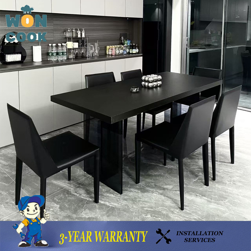 WON Dining Table Sintered Stone Pure Black Top Acrylic Legs Modern ...