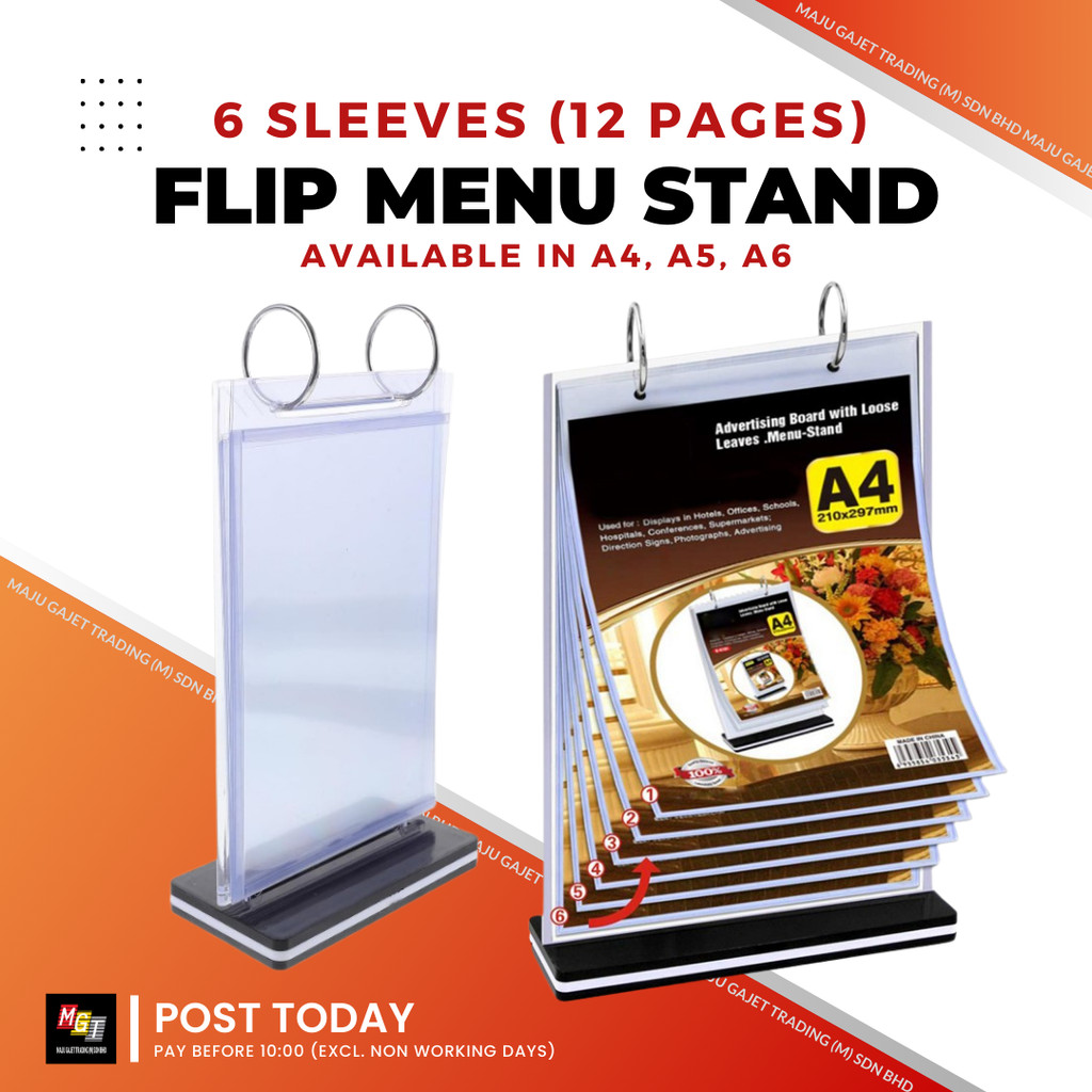 Flip Menu Display Stand Table Acrylic Poster Holder A4 A5 A6 6 Sleeves ...