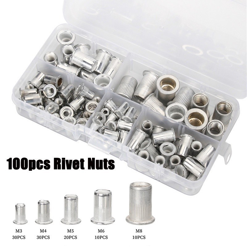 Urlwall 100PCS Carbon Steel/Aluminum Home Hardware Repair Rivet Nuts ...